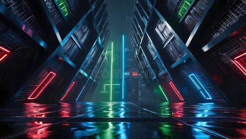 A Futuristic and Abstract View Down a Corridor Illuminated Stock ...