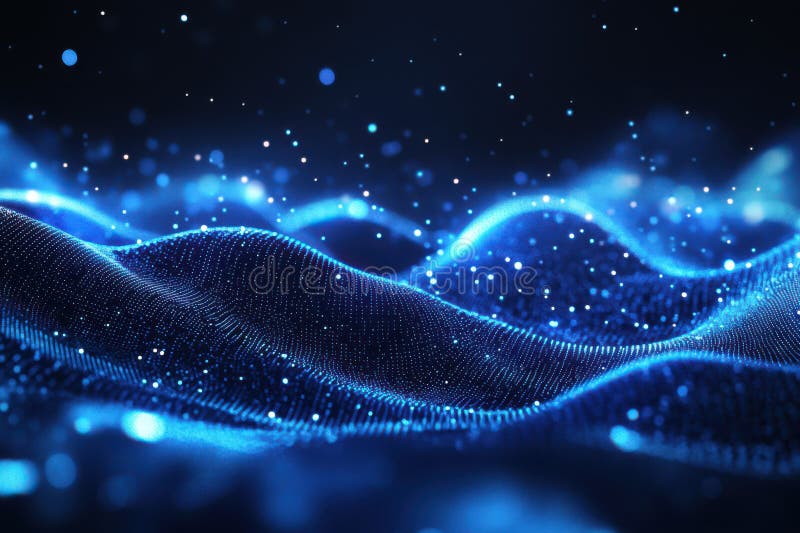 Futuristic Abstract Wave of Blue Pixel Dots and Lines Vector ...