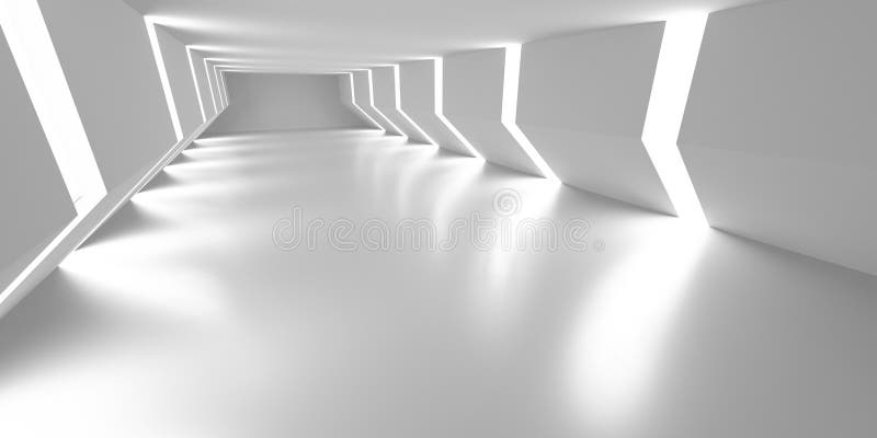 Futuristic Abstract White Tunnel with Geometric Design and Lighting Elements Stock Illustration ...