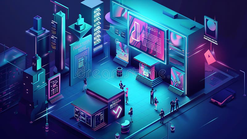 Futuristic Advertising Stands in Isometric 3D Concept Stock Photo ...