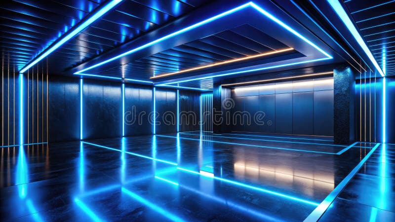 A Futuristic Aerial Perspective of a Dark Room Illuminated by a ...