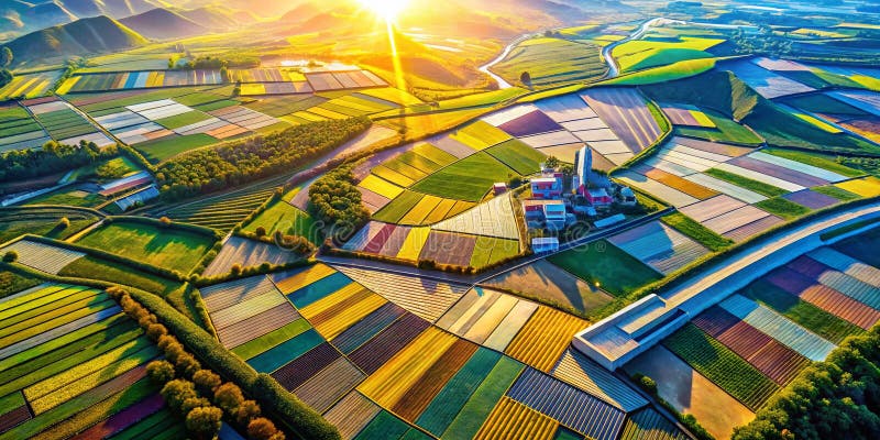 A Futuristic Aerial Perspective of a Geometric Green Tech Landscape ...