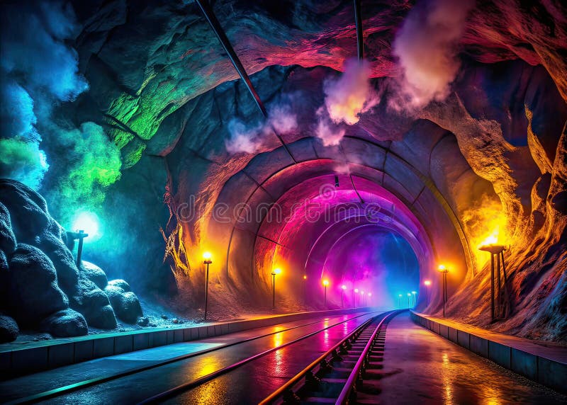 A Futuristic Aerial Perspective of a Glowing Underground Tunnel System ...