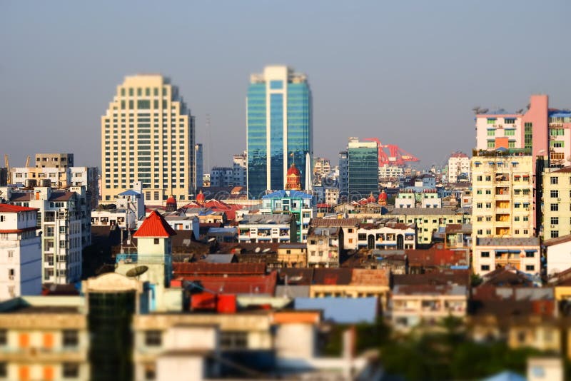 Futuristic Aerial View Panorama of Developing Yangon City. Myanmar ...