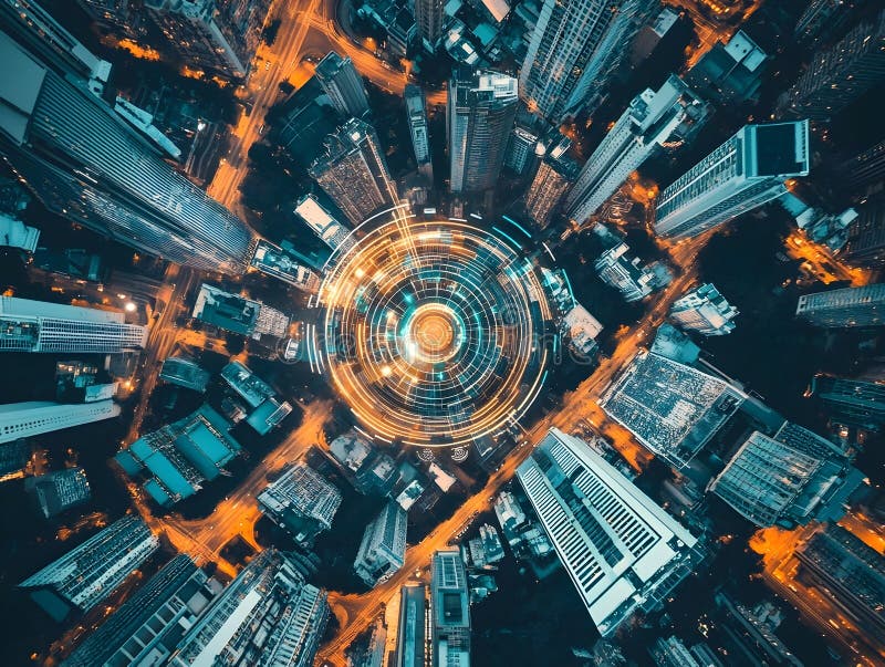 Futuristic Aerial View of a Sustainable Smart City with Illuminating ...