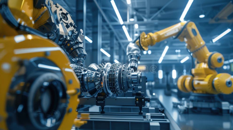 Futuristic Aerospace Factory with Robotic Arms Assembling Rocket ...