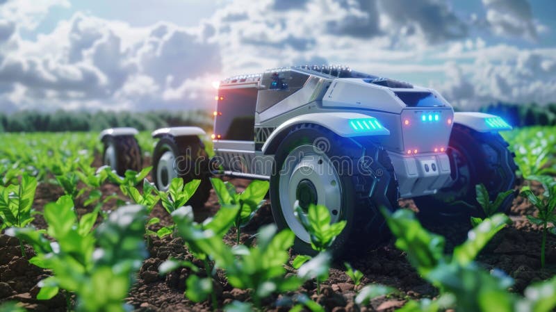 Futuristic Agricultural Robot in Field Stock Illustration ...