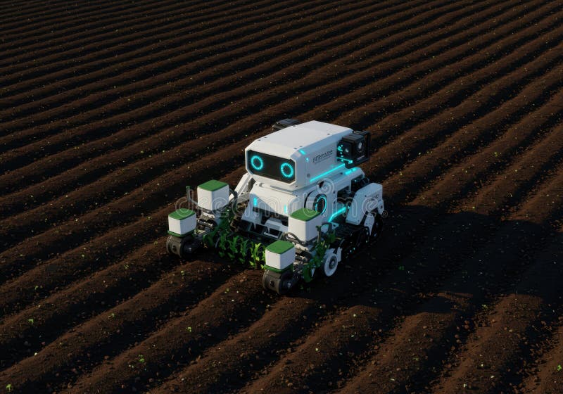 Futuristic Agricultural Robot Tilling Soil in Precision Farming ...