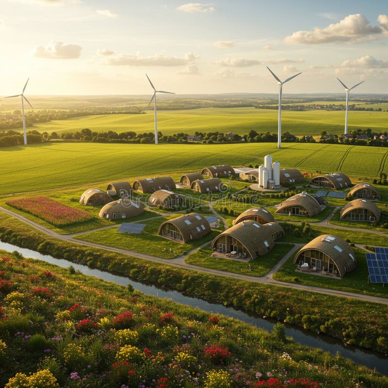 Futuristic Agricultural Scene Featuring Eco-friendly, Dome-shaped ...