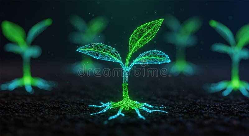 Futuristic Agrotechnology, Agriculture Concept with Glowing Low ...