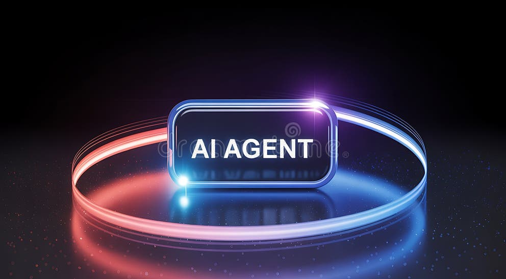 Futuristic AI Agent Design with Neon Lights and Glowing Circular Frame ...