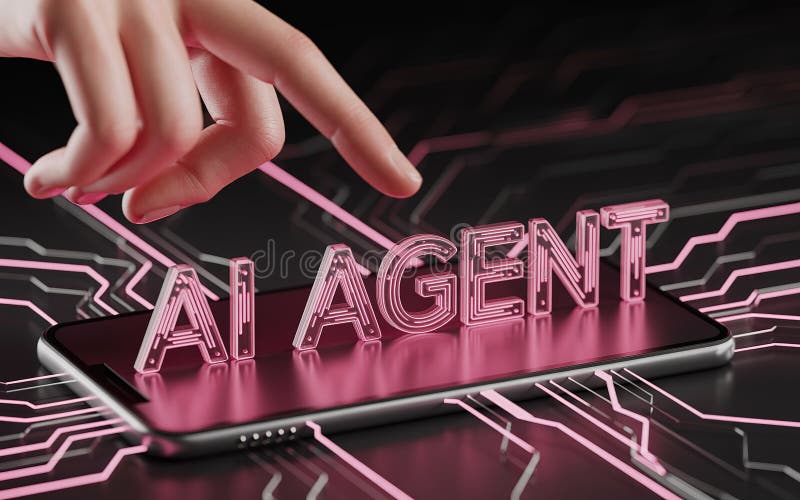 AI Agent Digital Technology Futuristic Interface Pink Neon Smartphone ...