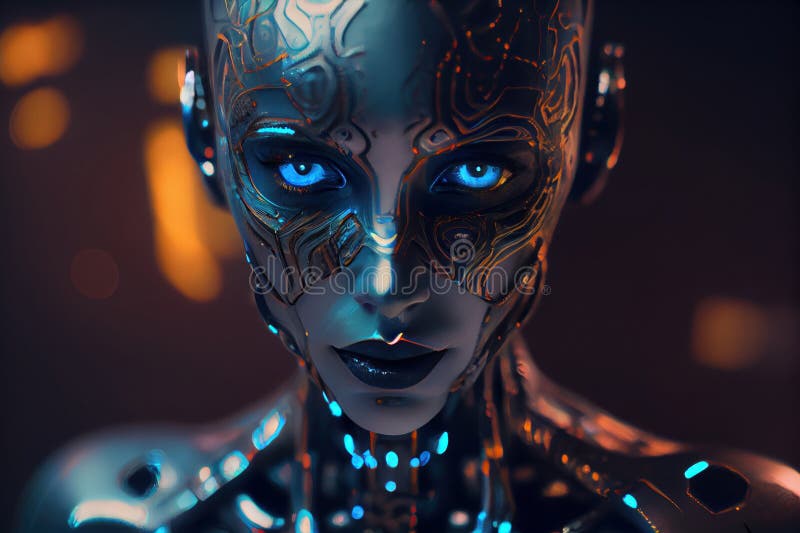 Futuristic AI Android Robot Cyborg. Black Metal. Artificial ...