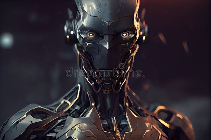 Futuristic AI Android Robot Cyborg. Black Metal. Artificial ...