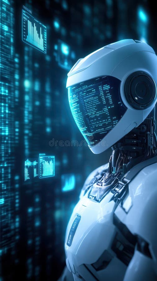 Futuristic AI Assistant Displaying Financial Data Holograms Stock ...
