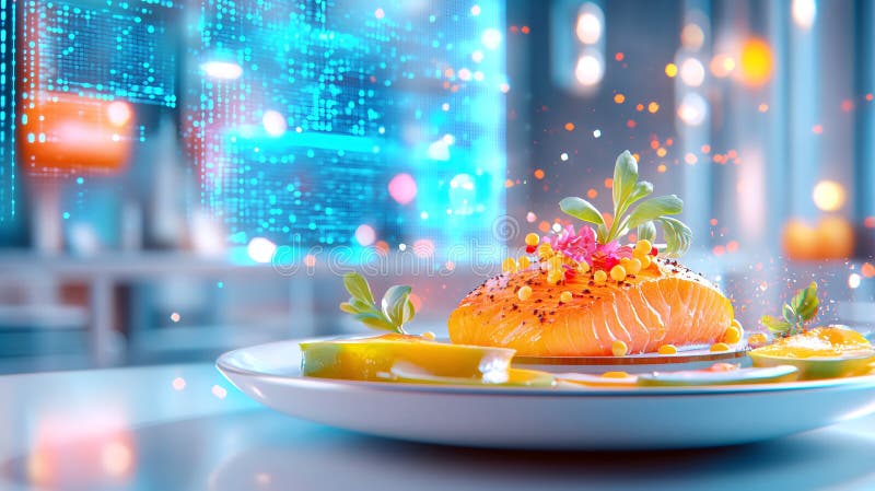Futuristic AI-Assisted Cooking: Gourmet Dish in a High-Tech Kitchen ...