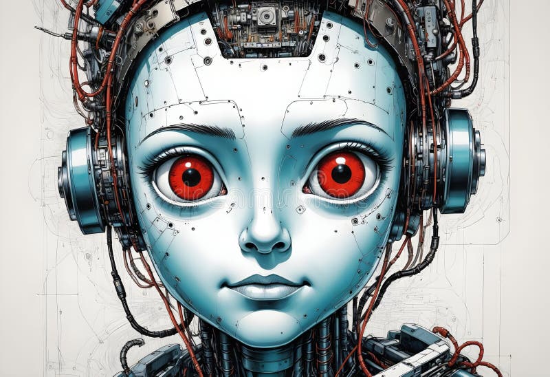 Futuristic AI Boy Robot Drawing Representing AGI with Detailed ...