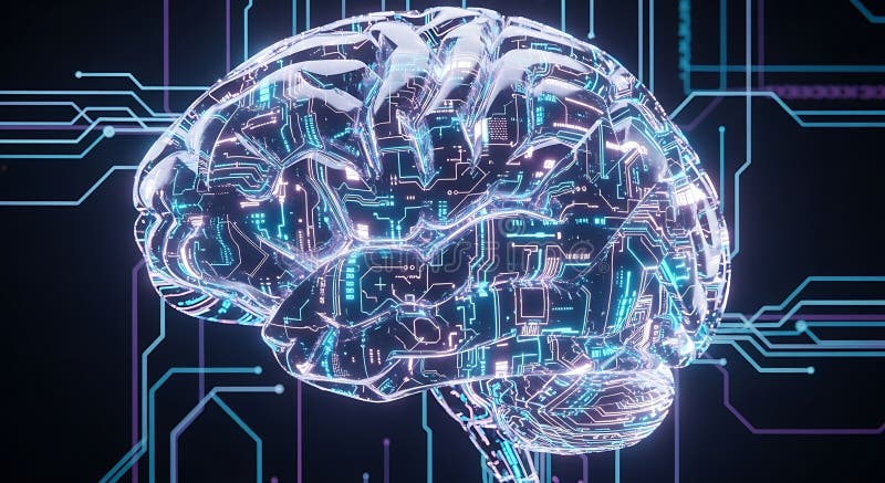 Circuitry Neural Brain Interface. Artificial Intelligence. Vertical Neon Blue Banner. AI ...