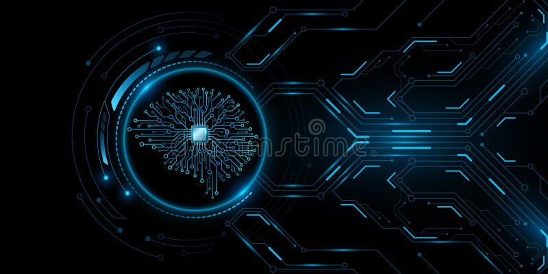 Futuristic AI Brain with Cpu Board and Glowing HUD Circle. Artificial ...