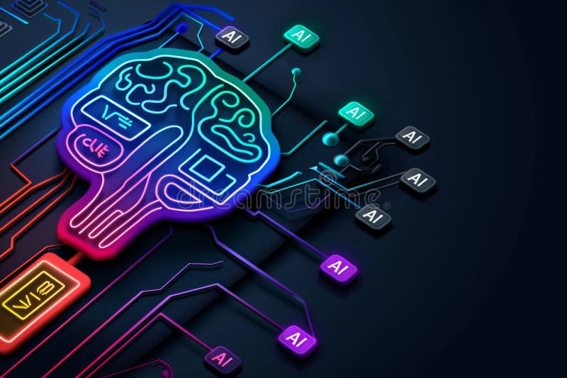 Futuristic AI Brain with Digital Circuits, Showcasing Advanced Technology and Artificial ...