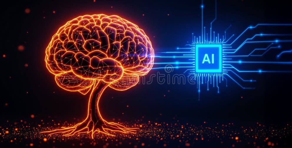 Futuristic AI Brain with Digital Circuits and Glowing Neural Network ...