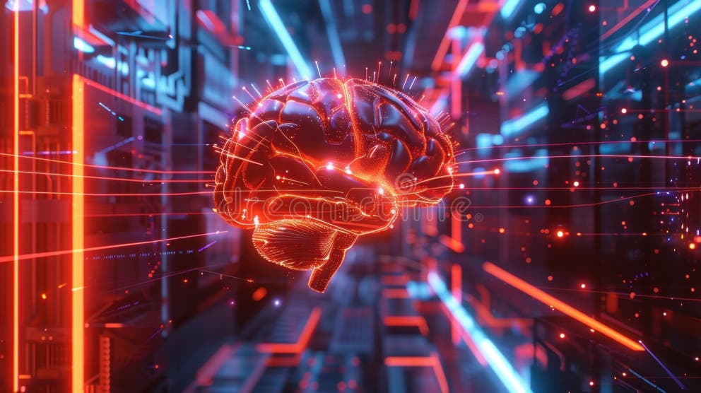 Futuristic AI Brain Interface, Quantum Circuits Glowing, Blockchain ...