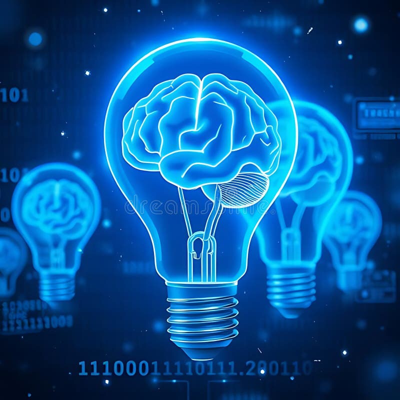 Futuristic AI Brain in Light Bulb Representing Artificial Intelligence ...