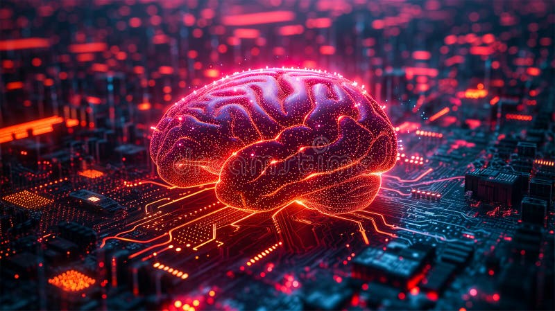 Futuristic AI Brain Microchip Stock Illustration - Illustration of chip ...