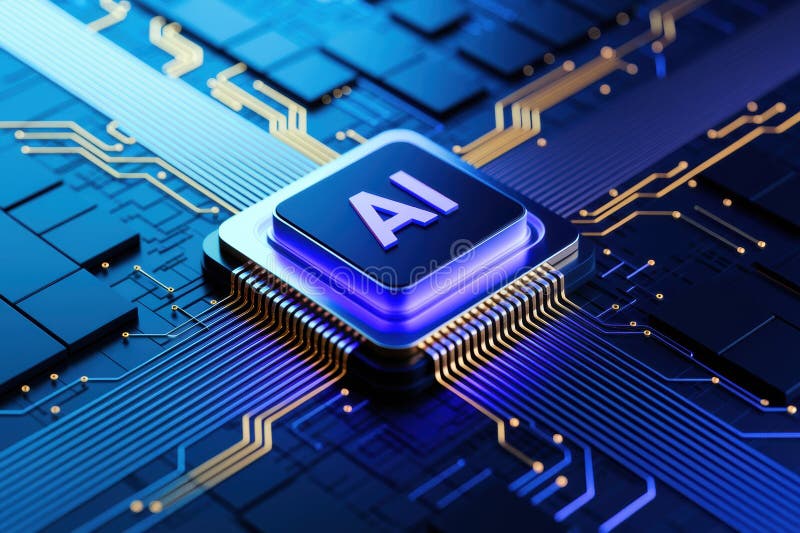 Futuristic AI Central Processor with Neon Lights Stock Illustration ...