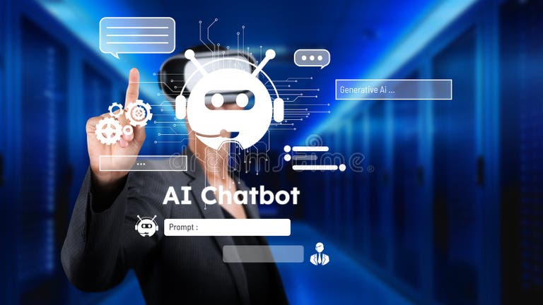 Futuristic AI Chatbot Interface with User Interaction in a Digital ...
