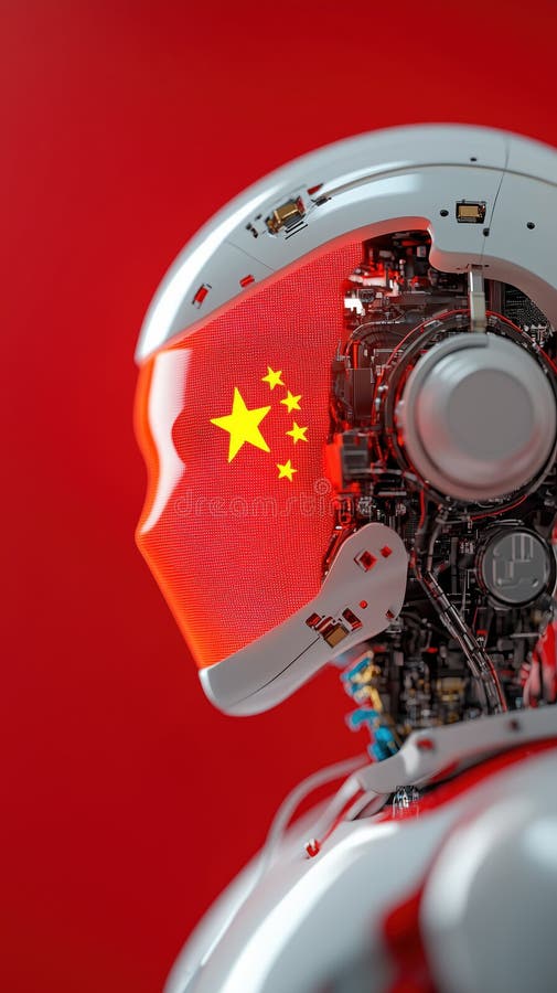 Futuristic AI China Robot with Holographic Display Featuring Chinese ...