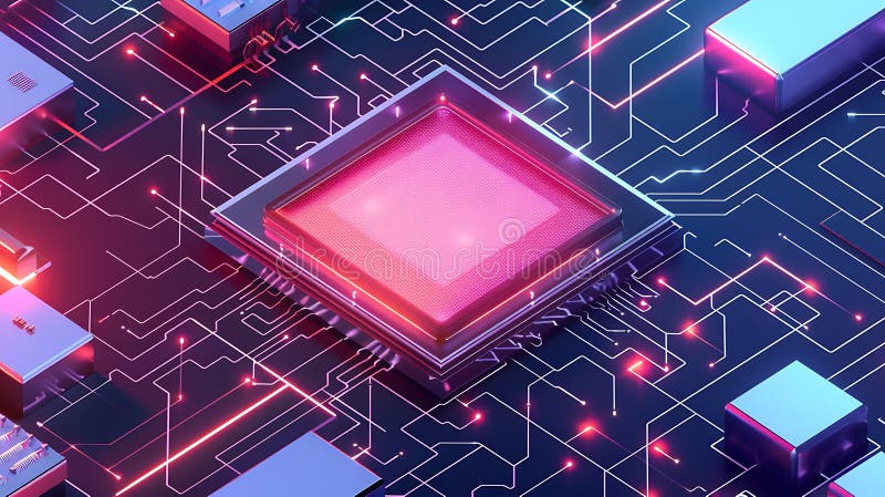 Futuristic AI Chip in 3D Isometric View Concept Stock Image - Image of ...