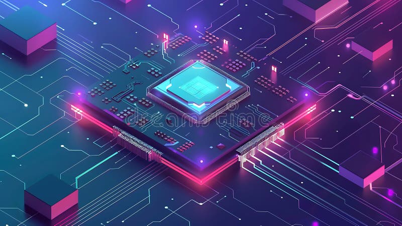 Futuristic AI Chip in 3D Isometric View Concept Stock Photo - Image of ...