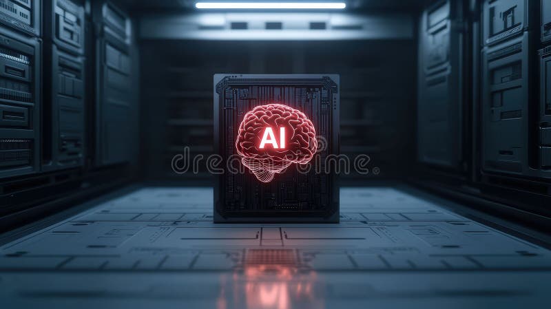 A Futuristic AI Chip Design with Glowing Brain Symbol, Showcasing ...