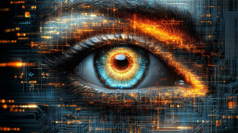 Futuristic AI Chip. Digital Data Processor with a Glowing Neon Circuit ...