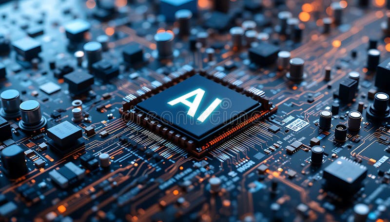 Futuristic AI Chip with Glowing Circuit Board, Artificial Intelligence ...