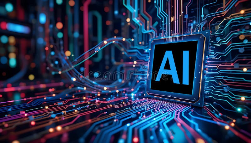 Futuristic AI Chip with Glowing Circuit Board, Artificial Intelligence ...