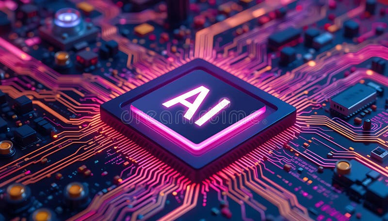 Futuristic AI Chip with Glowing Circuit Board, Artificial Intelligence ...