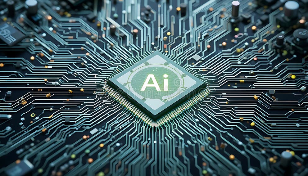 Futuristic AI Chip with Glowing Circuit Board, Artificial Intelligence ...