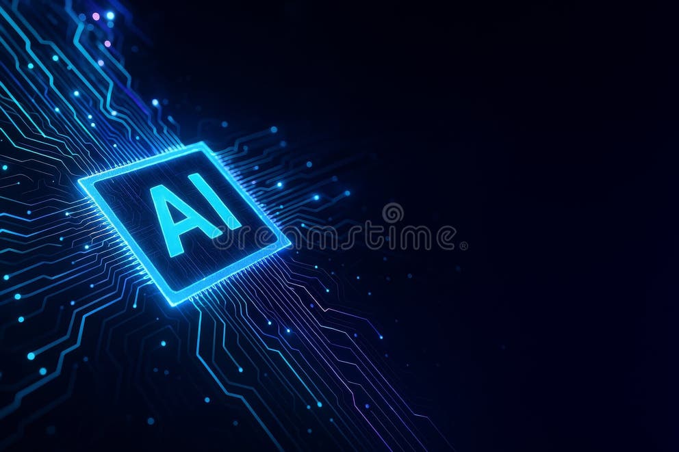 Futuristic AI Chip Glowing on a Digital Circuit Board with Virtual Data ...