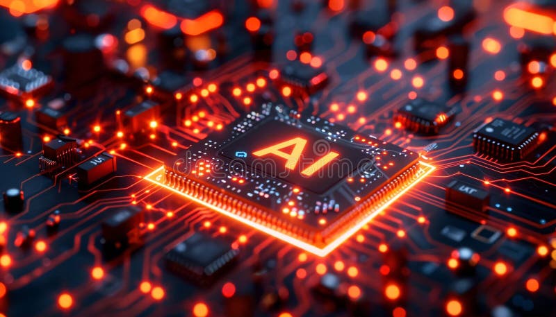 Futuristic Ai Chip Illuminated by Red-orange Light Stock Illustration ...
