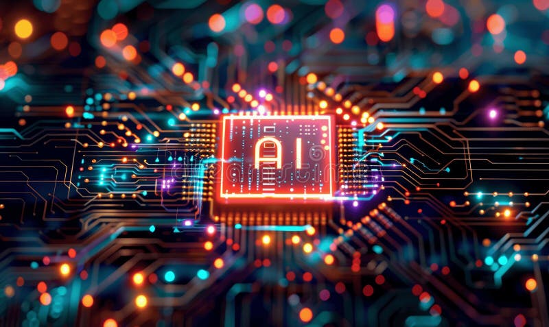 Futuristic AI Chip on Neon-Lit Circuit Board with Advanced Technology ...