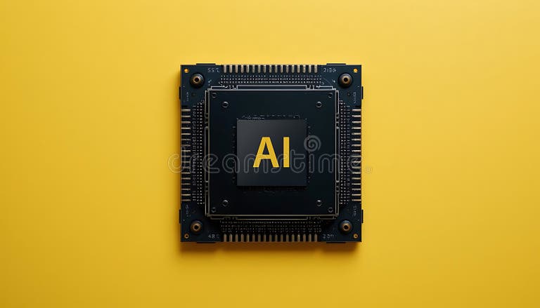 Futuristic AI Chip on Yellow Background. Cpu. Artificial Intelligence Chip, AI Technology, AI ...