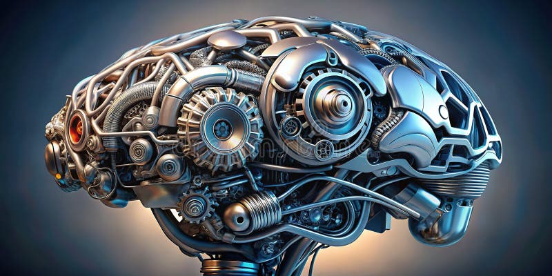 Futuristic AI Chrome Engine Brain a Complex Detailed Concept of Robotic ...