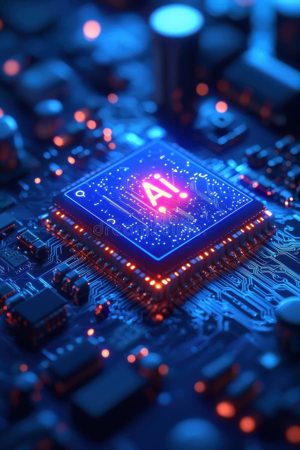 Futuristic AI Circuit Board Design with Glowing Highlights Stock Image ...