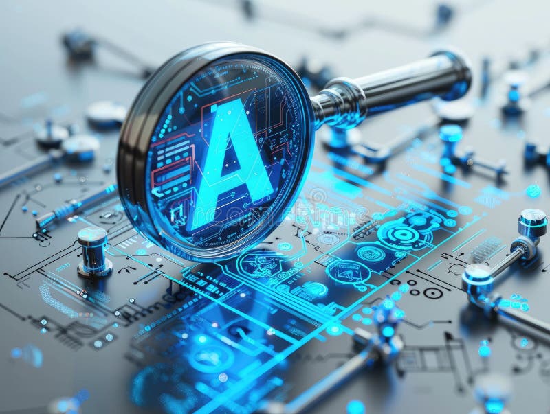 Futuristic AI Circuit Board with Glowing Elements Stock Illustration ...