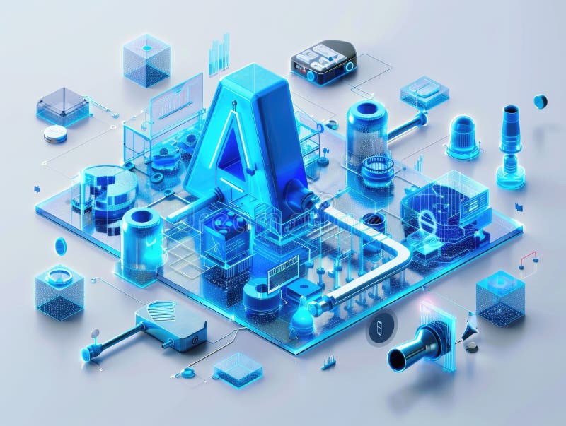Futuristic AI Circuit Board with Glowing Elements Stock Illustration ...
