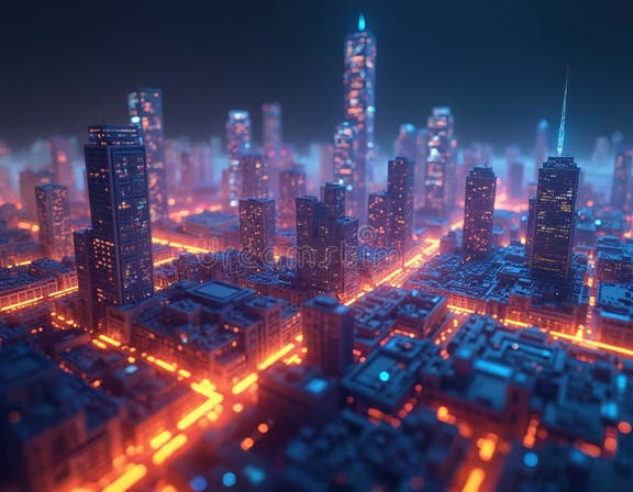 Futuristic AI Cityscape with Lowpoly Neon Network. Digital Render with ...