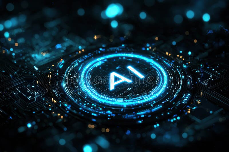 Futuristic AI Concept with Glowing Blue and Orange Digital Highlights ...
