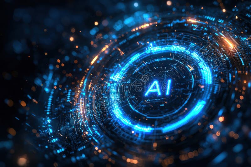 Futuristic AI Concept with Glowing Blue and Orange Digital Highlights ...